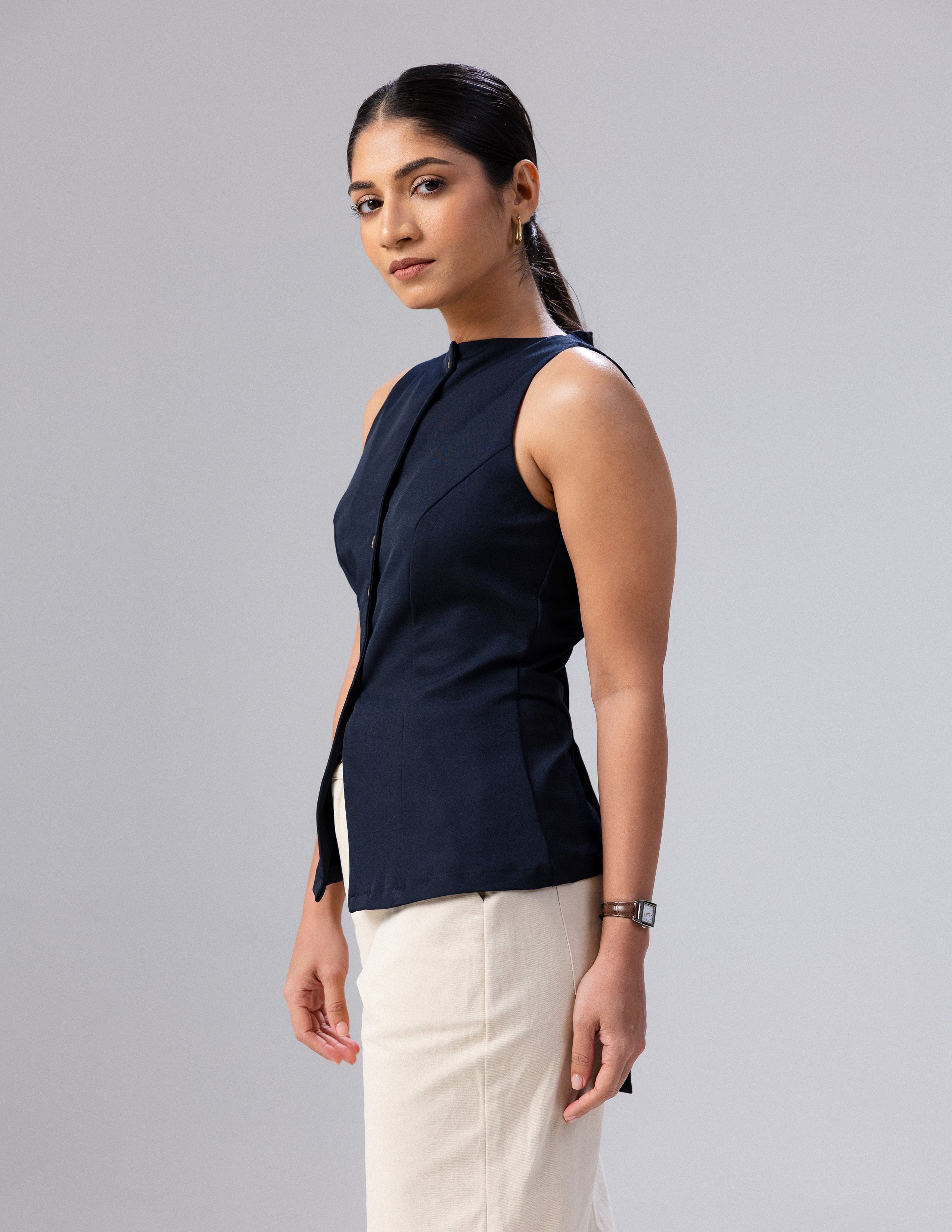 Button Down Back Tie Up Top